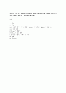 영아기의 감각과 지각발달에서 piaget의 통합이론과 Gibson의 분화이론 중에서 본인이 주장하는 이론과 그 이유에 대해 논하라  (영아발달)-1페이지