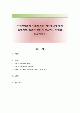 자기존중감의 기초가 되는 자기개념에 대해 설명하고, 학습자 본인이 인식하는 자기를 분석하시오-1페이지