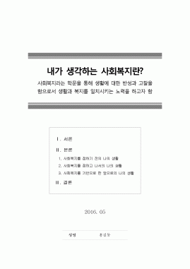 [내가 생각하는 사회복지란?]사회복지라는 학문을 통해 생활에 대한 반성과 고찰을 함으로서 생활과 복지를 일치시키는 노력을 하고자 함-1페이지