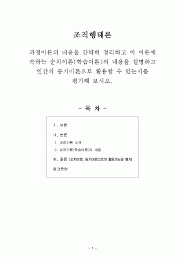 [조직행태론]과정이론의 내용을 간략히 정리하고 이 이론에 속하는 순치이론(학습이론)의 내용을 설명하고 인간의 동기이론으로 활용할 수 있는지를 평가해 보시오.-1페이지