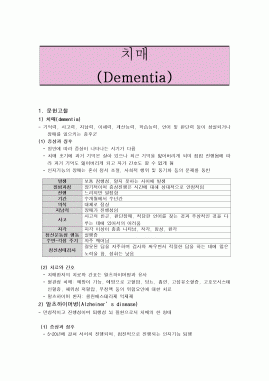 치매 케이스, 치매 간호과정, 치매 간호진단, 치매 CASE, 치매 사례연구, 노인간호 실습, Dementia, 치매 문헌고찰-1페이지