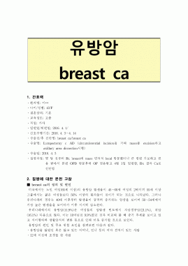 유방암 케이스 스터디 A+ (특) # breast ca, cancer, 간호과정, 사례연구-1페이지