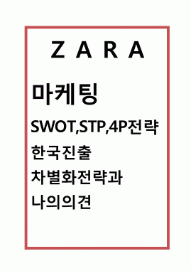 ZARA 자라 브랜드성공요인과 ZARA 한국진출사례및 ZARA 마케팅 SWOT,STP,4P전략과 나의의견정리-1페이지