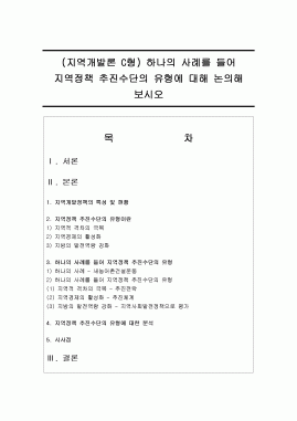 (지역개발론 C형) 하나의 사례를 들어 지역정책 추진수단의 유형에 대해 논의해 보시오 (지역정책)-1페이지