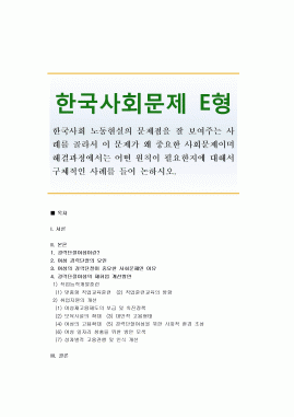 한국사회문제E형 : [한국사회문제 E형] 한국사회 노동현실의 문제점을 잘 보여주는 사례를 골라서 이 문제가 왜 중요한 사회문제이며 해결과정에서는 어떤 원칙의 사례 분석-1페이지