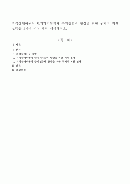 지적장애아동의 단기기억능력과 주의집중력 향상을 위한 구체적 지원 전략을 3가지 이상 각각 제시하시오.-1페이지