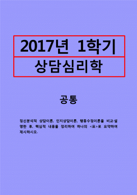 상담심리학_정신분석적 상담이론, 인지상담이론, 행동수정이론을 비교·설명한 후, 핵심적 내용을 정리하여 하나의 표로 요약하여 제시하시오.-1페이지