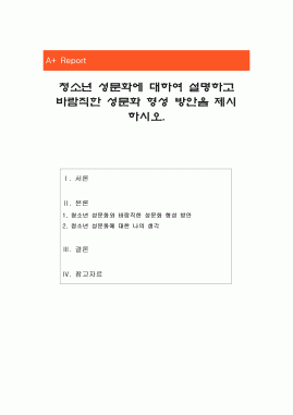 청소년 성문화에 대하여 설명하고 바람직한 성문화 형성 방안을 제시 하시오-1페이지