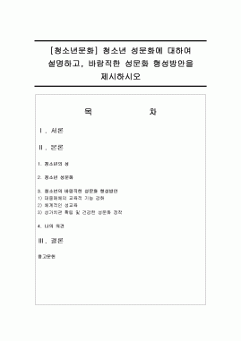 [청소년문화] 청소년 성문화에 대하여 설명하고,  바람직한 성문화 형성방안을 제시하시오 : 성문화-1페이지