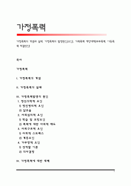 가정폭력의 개념과 실태, 가정폭력의 발생원인(요인), 가족폭력 예방대책(부부폭력, 아동폭력 해결방안)-1페이지