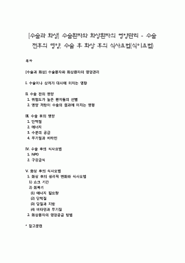 [수술과 화상] 수술환자와 화상환자의 영양관리 - 수술 전후의 영양, 수술 후 화상 후의 식사요법(식이요법)-1페이지