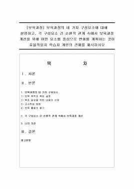 [보육과정] 보육과정의 네 가지 구성요소에 대해 설명하고,  각 구성요소 간 순환적 관계 속에서 보육과정 개선을 위해 어떤 요소를 중심으로 변화를 계획하는 것이 효율적일지-1페이지