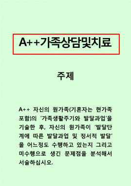 가족상담및치료_자신의 원가족(기혼자는 현가족 포함)의 ‘가족생활주기와 발달과업’을 기술한 후, 자신의 원가족이 ‘발달단계에 따른 발달과업 및 정서적 발달’을 어느정도 수행하고 있는지 그리고 미수행으로 -1페이지