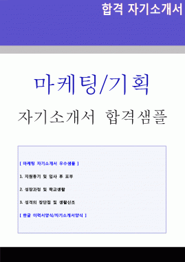 (2019년 마케터/기획직 자기소개서 + 이력서양식) 마케팅 기획직/홍보팀 자기소개서 합격자 예문 [마케팅자기소개서/기획직 자기소개서 샘플]-1페이지