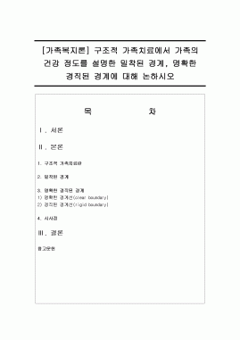 [가족복지론] 구조적 가족치료에서 가족의 건강 정도를 설명한 밀착된 경계,  명확한 경직된 경계에 대해 논하시오 (경계선)-1페이지