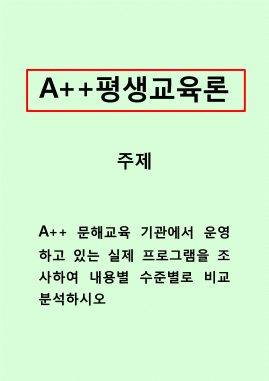 평생교육론-문해교육 기관에서 운영하고 있는 실제 프로그램을 조사하여 내용별 수준별로 비교 분석하시오-1페이지