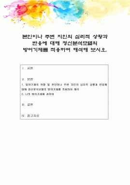 본인이나 주변 지인의 심리적 상황과 반응에 대해 정신분석모델의 방어기제를 적용하여 해석해 보시오-1페이지