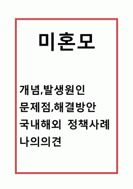 [미혼모 연구레포트] 미혼모 개념,발생원인,국내해외 정책사례분석및 미혼모 문제점과 해결방안제언및 나의의견-1페이지