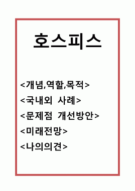 호스피스 개념과 한국,해외사례분석및 호스피스 문제점과 개선방안,미래전망과 호스피스제도 활성화위한 나의의견정리-1페이지