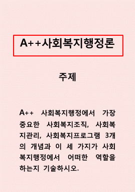 사회복지행정론]사회복지행정에서 가장 중요한 사회복지조직, 사회복지관리, 사회복지프로그램 3개의 개념과 이 세 가지가 사회복지행정에서 어떠한 역할을 하는지 기술하시오.-1페이지