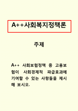 사회복지정책론]사회보험정책 중 고용보험이 사회경제적 파급효과에 기여할 수 있는 사항들을 제시해 보시오.-1페이지