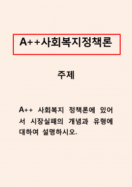 사회복지정책론-사회복지 정책론에 있어서 시장실패의 개념과 유형에 대하여 설명하시오.-1페이지