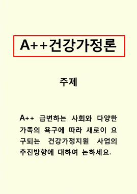 건강가정론-급변하는 사회와 다양한 가족의 욕구에 따라 새로이 요구되는 건강가정지원 사업의 추진방향에 대하여 논하세요.-1페이지