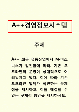 경영정보시스템-최근 유통산업에서 M-비즈니스가 발전함에 따라, 기존 오프라인의 운영이 상대적으로 어려워지고 있다. 이에 따라 기존 오프라인 업체가 직면하는 문제점을 제시하고, 이를 해결할 수 있는 구체적 방-1페이지