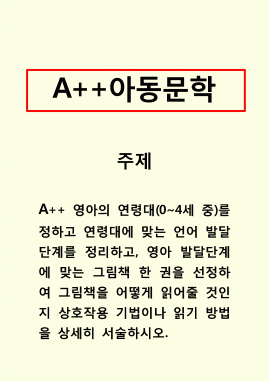 아동문학-영아의 연령대(0~4세 중)를 정하고 연령대에 맞는 언어 발달단계를 정리하고, 영아 발달단계에 맞는 그림책 한 권을 선정하여 그림책을 어떻게 읽어줄 것인지 상호작용 기법이나 읽기 방법을 상세히 서술하-1페이지