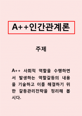 인간관계론-사회적 역할을 수행하면서 발생하는 역할갈등의 내용을 기술하고 이를 해결하기 위한 갈등관리전략을 정리해 봅시다.-1페이지