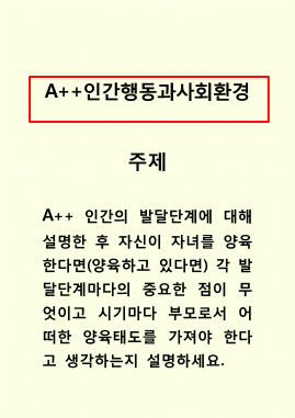 인간행동과사회환경-인간의 발달단계에 대해 설명한 후 자신이 자녀를 양육한다면(양육하고 있다면) 각 발달단계마다의 중요한 점이 무엇이고 시기마다 부모로서 어떠한 양육태도를 가져야 한다고 생각하는지 설명하-1페이지