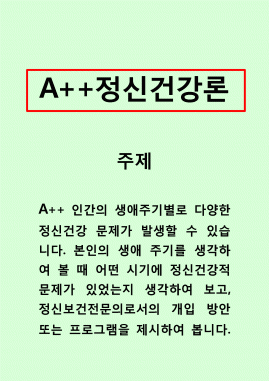 정신건강론-인간의 생애주기별로 다양한 정신건강 문제가 발생할 수 있습니다. 본인의 생애 주기를 생각하여 볼 때 어떤 시기에 정신건강적 문제가 있었는지 생각하여 보고, 정신보건전문의로서의 개입 방안 또는 프-1페이지