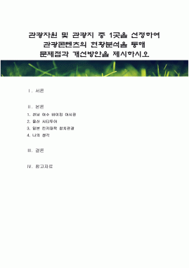 [사회과학] 관광자원 및 관광지 중 1곳을 선정하여 관광콘텐츠의 현황분석을 통해 문제점과 개선방안을 제시하시오-1페이지