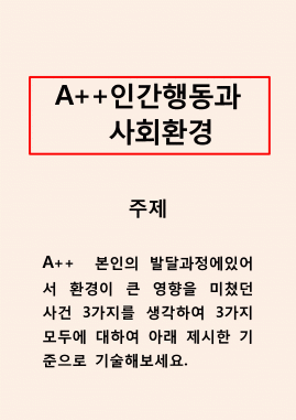 인간행동과사회환경-본인의 발달과정에있어서 환경이 큰 영향을 미쳤던 사건 3가지를 생각하여 3가지 모두에 대하여 아래 제시한 기준으로 기술해보세요-1페이지