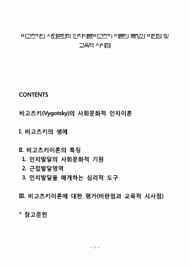 비고츠키의 사회문화적 인지이론(비고츠키 이론의 특징과 비판점 및 교육적 시사점)-1페이지