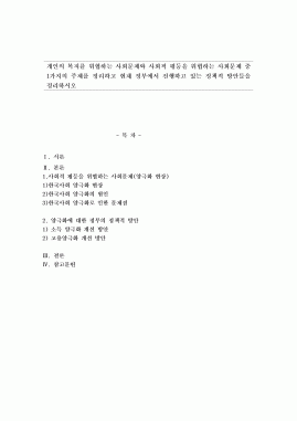 개인의 복지를 위협하는 사회문제와 사회적 평등을 위협하는 사회문제 중 1가지의 주제를 정리하고 현재 정부에서 진행하고 있는 정책적 방안들을 정리하시오-1페이지