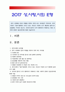 2017년 성사랑사회E형] 한국사회에서 엄마역할을 하면서 겪게되는 어려움, 한국사회가 엄마들에게 가지고있는 과도한 기대와 요구 때문에 일어나는일들, 아이와 엄마가 모두 행복하기위해-1페이지