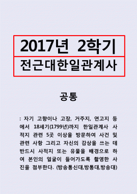 전근대한일관계사=자기 고향이나 고장, 거주지, 연고지 등에서 18세기(1799년)까지 한일관계사 사적지 관련 5곳 이상을 방문하여 사건 및 관련 사항 그리고 자신의 감상을 쓰는 데 반드시 사적지 또는 유물을 배경으-1페이지