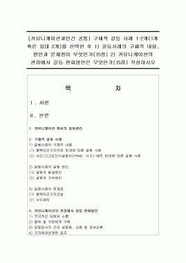 (커뮤니케이션과인간 공통) 구체적 갈등 사례 1-2개(1개 혹은 최대 2개)를 선택한 후 1) 갈등사례의 구체적 내용,  원인과 문제점이 무엇인가(15점) 2) 커뮤니케이션의 관-1페이지