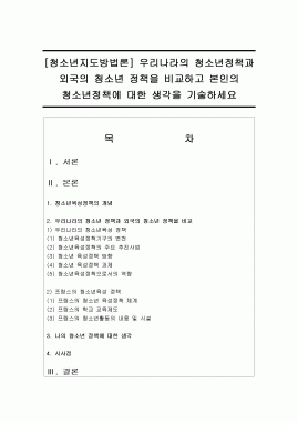 [청소년지도방법론] 우리나라의 청소년정책과 외국의 청소년 정책을 비교하고 본인의 청소년정책에 대한 생각을 기술하세요 - 청소년정책-1페이지