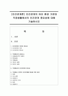 [인간관계론] 인간관계의 여러 환경 가운데 직장생활에서의 인간관계 중요성에 대해 기술하시오 (인간관계)-1페이지