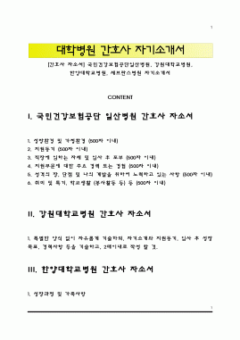 [간호사 자소서] 국민건강보험공단일산병원, 강원대학교병원, 한양대학교병원, 세브란스병원 자기소개서-1페이지