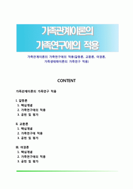 가족관계이론의 가족연구에의 적용(갈등론, 교환론, 여권론, 가족생태학이론의 가족연구 적용)-1페이지