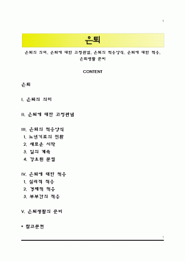 은퇴의 의미, 은퇴에 대한 고정관념, 은퇴의 적응양식, 은퇴에 대한 적응, 은퇴생활 준비-1페이지