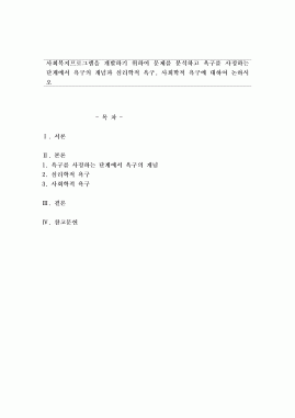 사회복지프로그램을 개발하기 위하여 문제를 분석하고 욕구를 사정하는 단계에서 욕구의 개념과 심리학적 욕구, 사회학적 욕구에 대하여 논하시오-1페이지