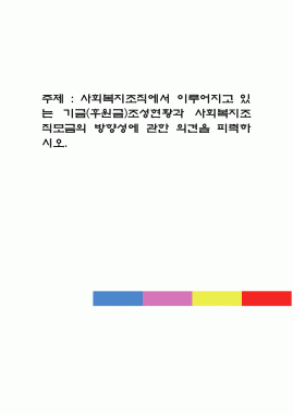 사회복지조직에서 이루어지고 있는 기금(후원금)조성현황과 사회복지조직모금의 방향성에 관한 의견을 피력하시오-1페이지