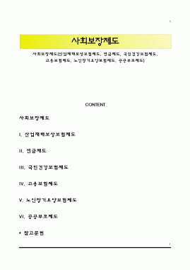 사회보장제도(산업재해보상보험제도, 연금제도, 국민건강보험제도, 고용보험제도, 노인장기요양보험제도, 공공부조제도)-1페이지