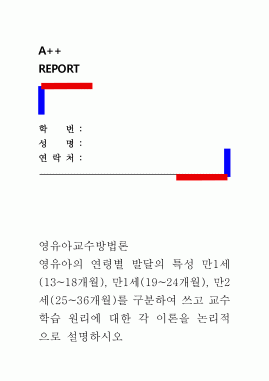 [영유아교수방법론]영유아의 연령별 발달의 특성 만1세(13~18개월), 만1세(19~24개월), 만2세(25~36개월)를 구분하여 쓰고 교수학습 원리에 대한 각 이론을 논리적으로 설명하시오-1페이지