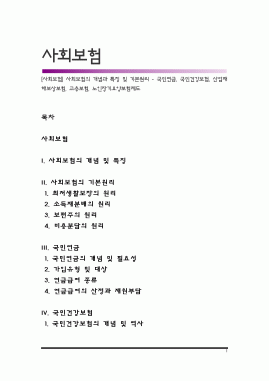 [사회보험] 사회보험의 개념과 특징 및 기본원리 - 국민연금, 국민건강보험, 산업재해보상보험, 고용보험, 노인장기요양보험제도-1페이지