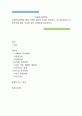 사회복지정책론)사회복지정책에 대한 국가별 개념의 차이를 정리하고, 각 나라마다의 사회복지에 대한 특징을 찾아 자세하게 기술하시오.-1페이지